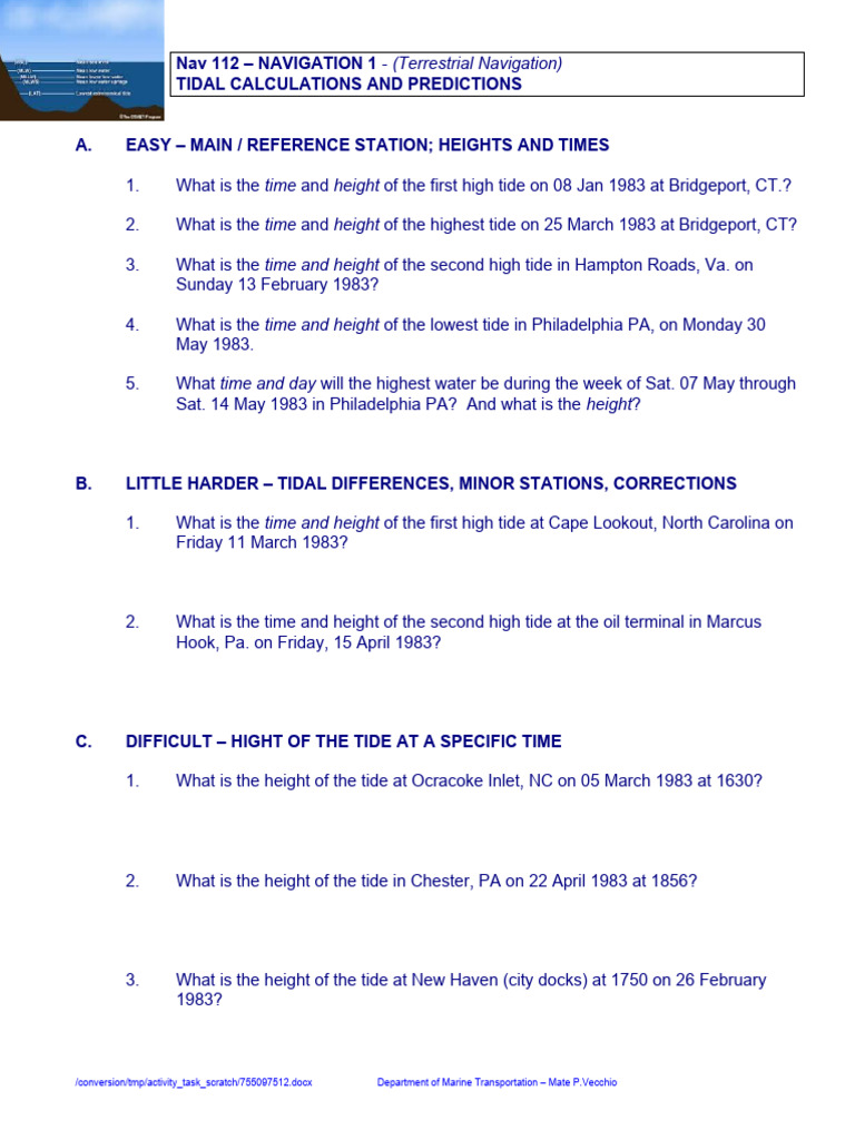 Nav 112 - TIDES Problems, All Levels of Difficulty - SP 2023 | PDF ...