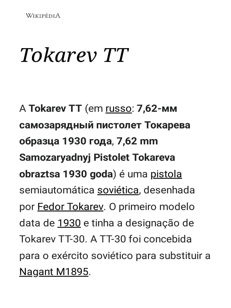 Tokarev TT - Wikipédia, A Enciclopédia Livre | PDF | Revólver | Armas ...