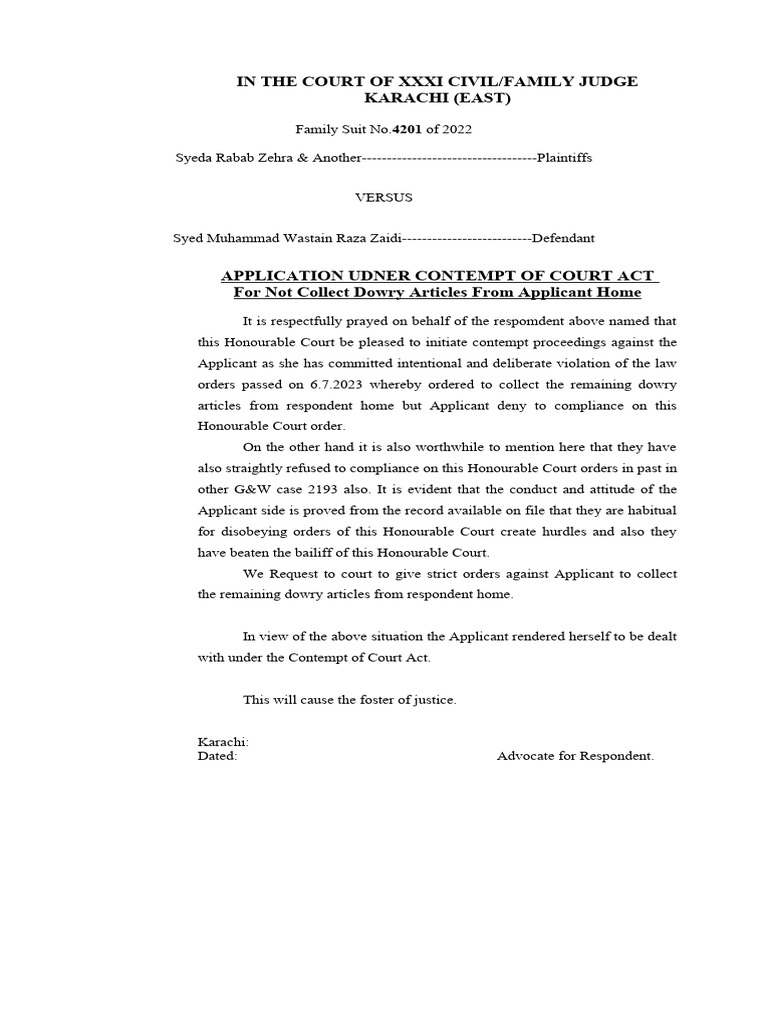 Family Court Contempt Application | PDF | Contempt Of Court | Affidavit
