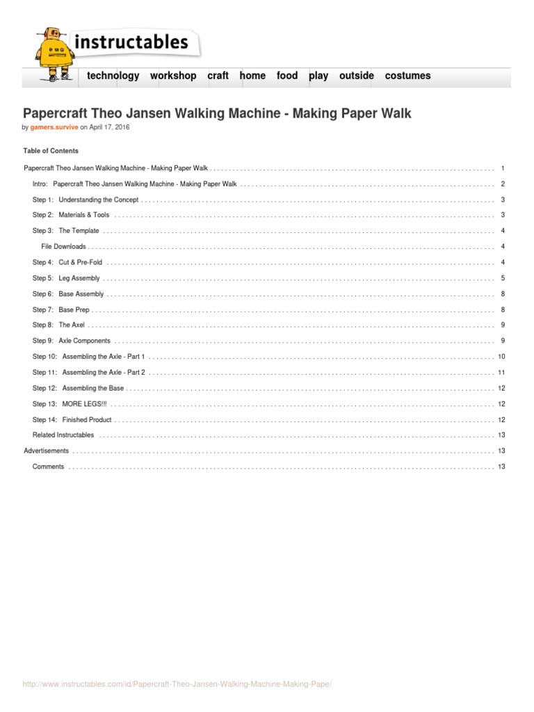 Papercraft Theo Jansen Walking Machine Making Pape | PDF | Sketch Up