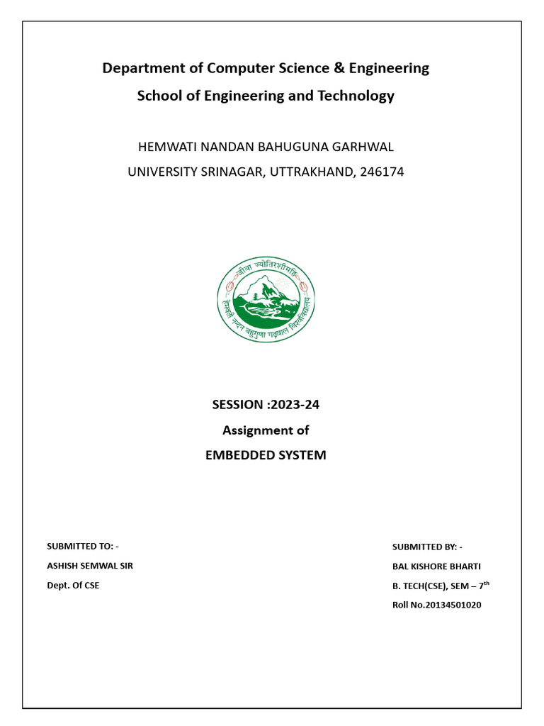 Bal Kishore Bharti - 20 - Cse - Embedded System Assignment | PDF | Embedded System | Microcontroller