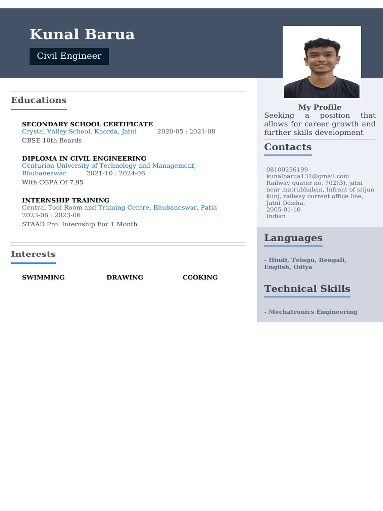 Kunal Barua - Civil Engineer Profile | PDF