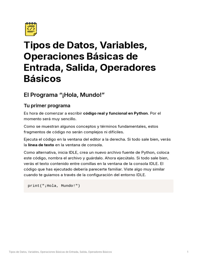 Tipos de Datos, Variables, Operaciones Básicas de | Descargar gratis ...