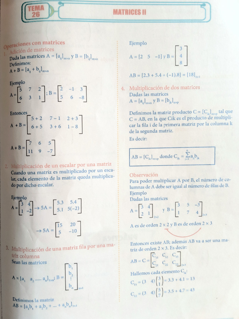 Operaciones Básicas con Matrices | PDF | Determinante | Matriz (Matemáticas)