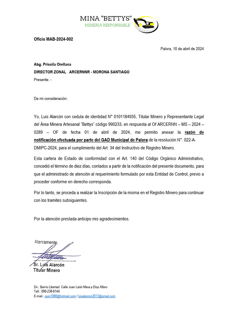 Oficio MAB 2 Arcom 2024 | PDF | Finanzas y dinero