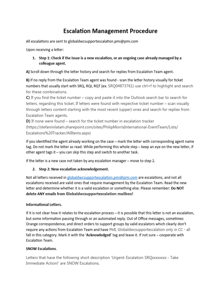 Escalation Management Procedure 0.8 | PDF | Computing | Information Science