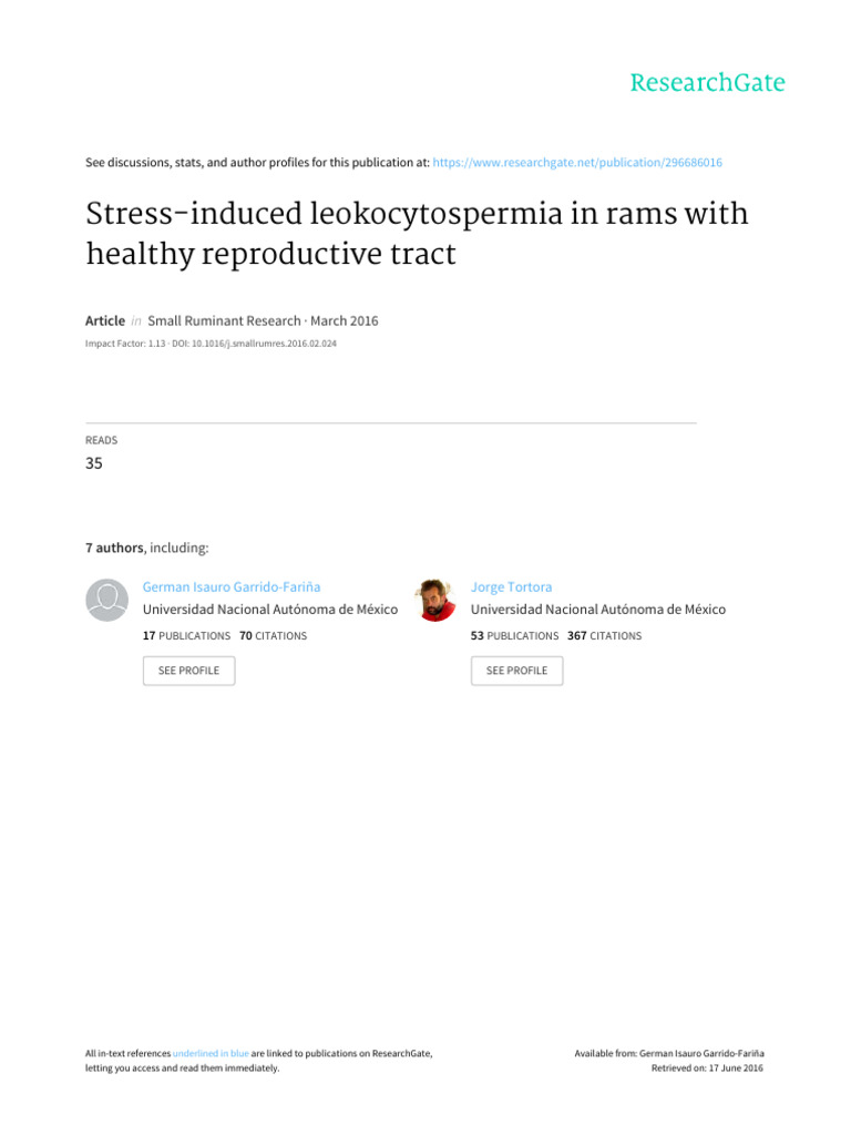 Stress-Induced Leokocytospermia in Rams With Healthy Reproductive Tract ...