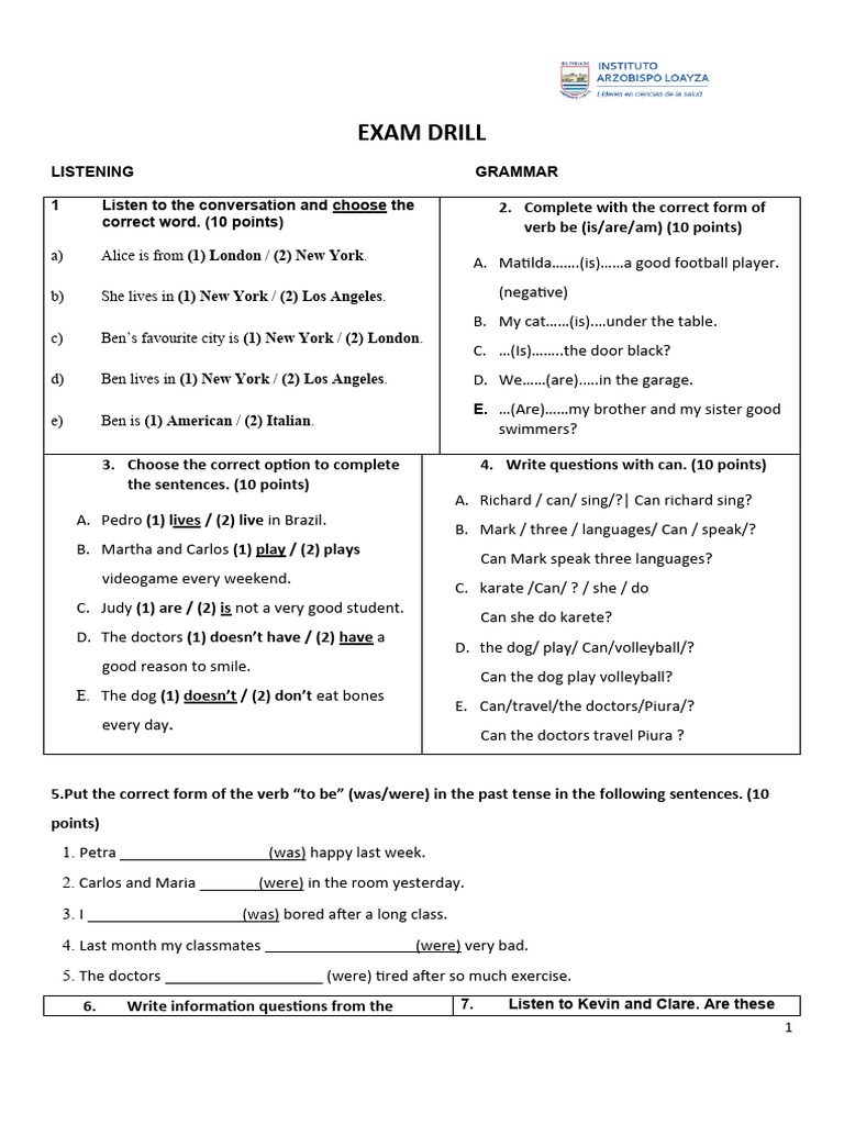 Listening and Grammar Exam Drill | PDF | Linguistics