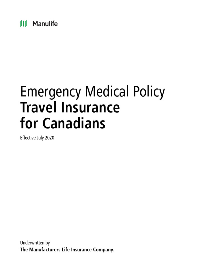 Manulife Costco Emergency Medical Policy Travel Insurance Canadians Policy en | PDF | Deductible ...
