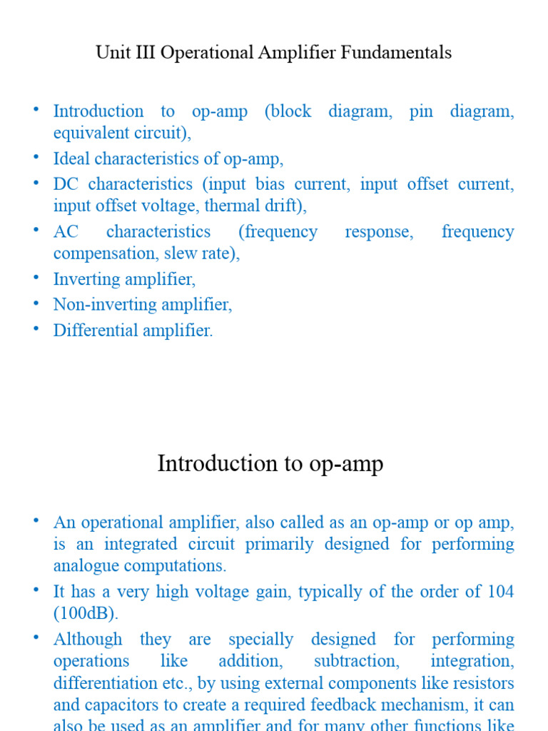 Unit 3 Operational Amplifier Fundamentals | PDF | Operational Amplifier | Amplifier