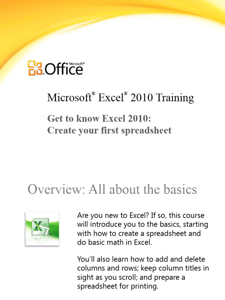 2 Training Presentation Get To Know Excel 2010 Create Your First ...