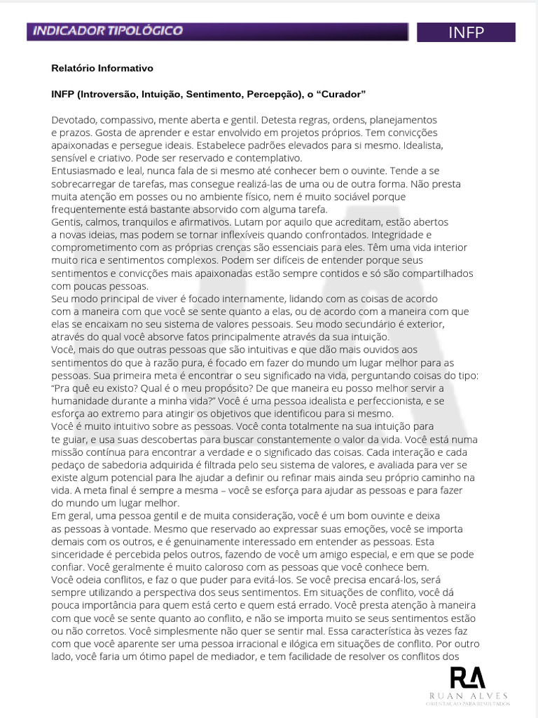 INFP Relatório | PDF | Amizade | Amor