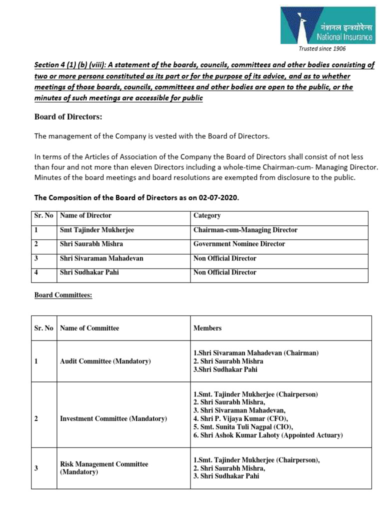 Company Board and Committee Structure | PDF | Board Of Directors ...