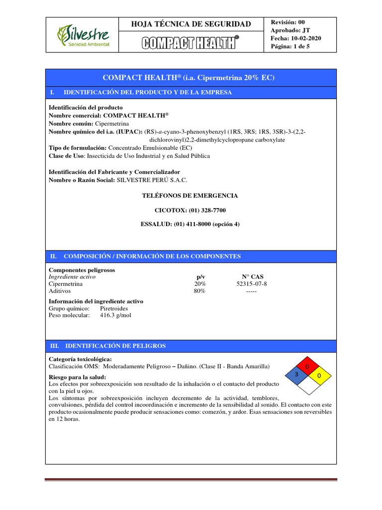 Compact Health Hoja de Seguridad | PDF | Agua | Combustión