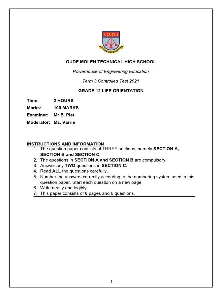 Grade 12 T1&2 DSS SS Exam Paper & MEMO 2021 | PDF | Stress (Biology ...