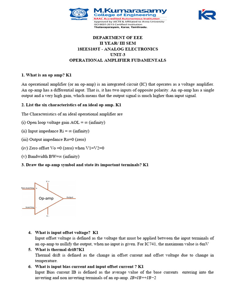 AE Unit 3 | PDF | Operational Amplifier | Amplifier