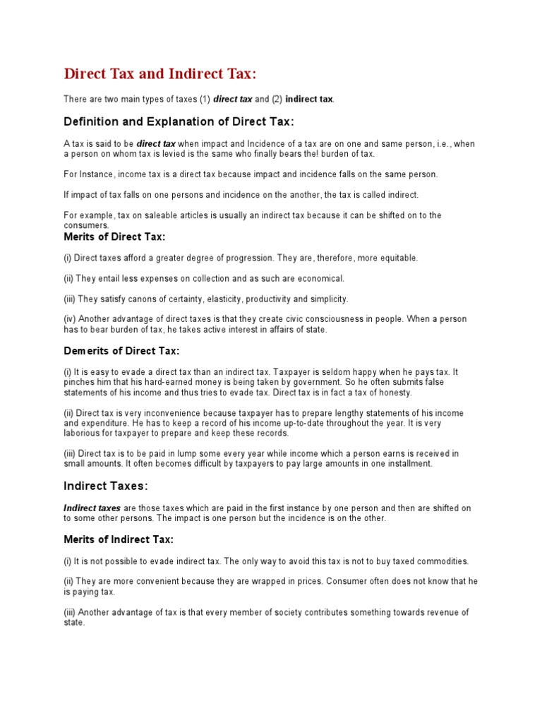 Direct vs Indirect Taxes Explained | PDF | Indirect Tax | Taxes