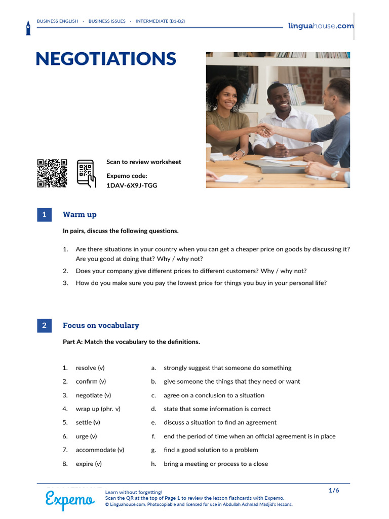 Business English: Negotiation Skills Guide | PDF | Vocabulary | Option ...