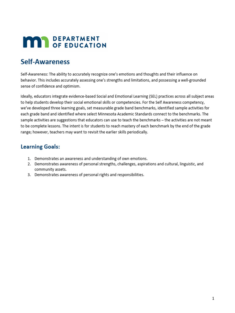 Self Awareness Competency | PDF | Emotions | Self Awareness