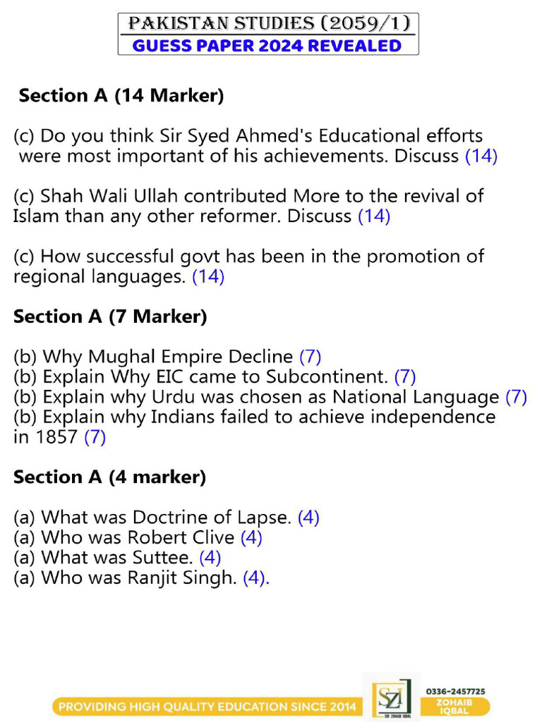 Guess Paper A Section | PDF