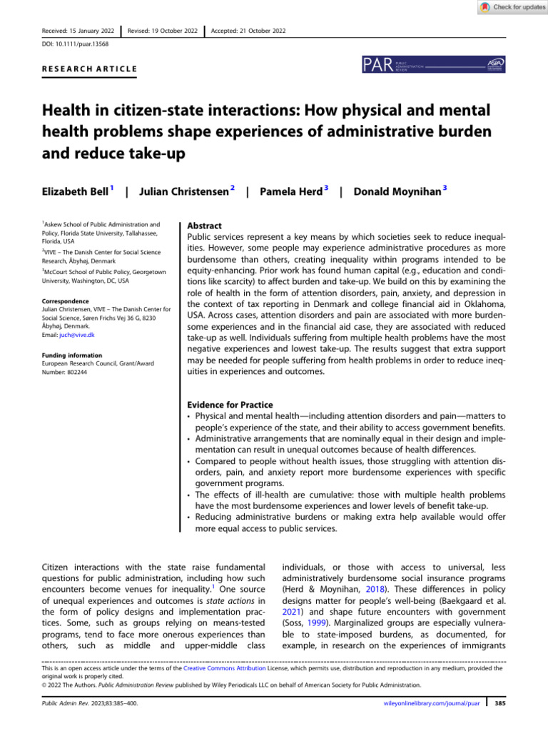 Public Administration Review - 2022 - Bell - Health in citizen%E2%80 ...