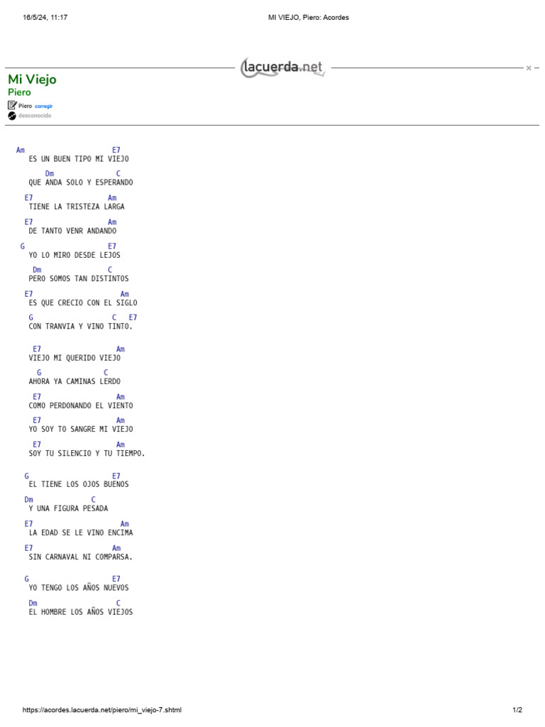 Acordes de "Mi Viejo" de Piero | PDF