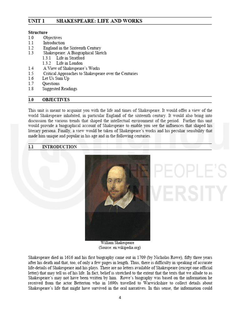 Unit-1 Shakespeare Life and Work | PDF | William Shakespeare ...