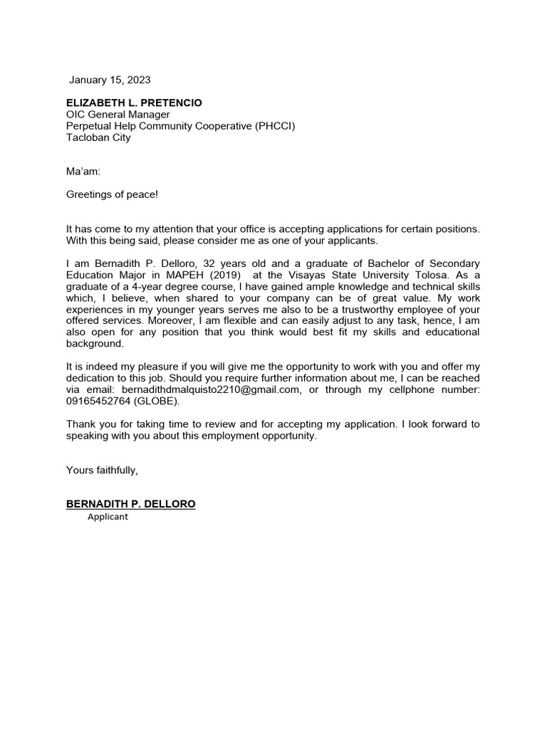 Application Letter General Letter | PDF