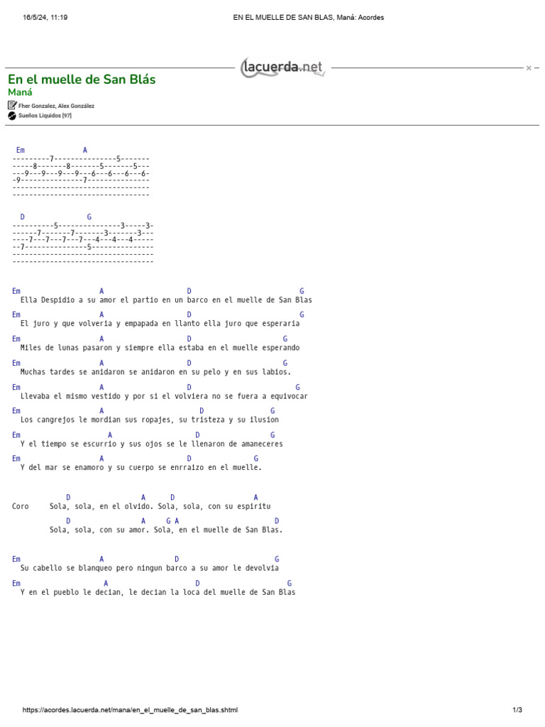 EN EL MUELLE DE SAN BLAS-Maná - Acordes Guitarra | PDF