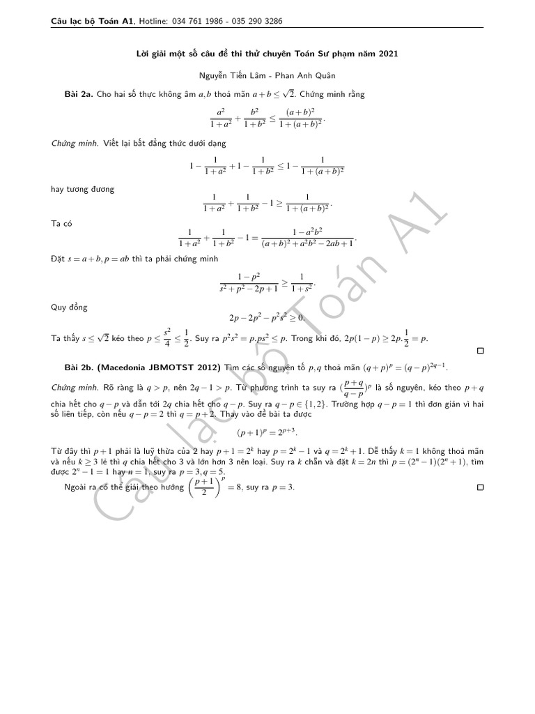 Loi Giai de Thi Thu Chuyen Su Pham | PDF