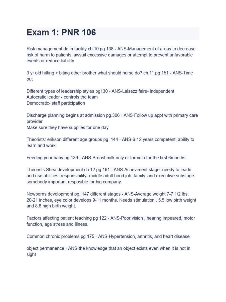 Exam 1 - PNR 106 | Download Free PDF | Chronic Condition | Patient