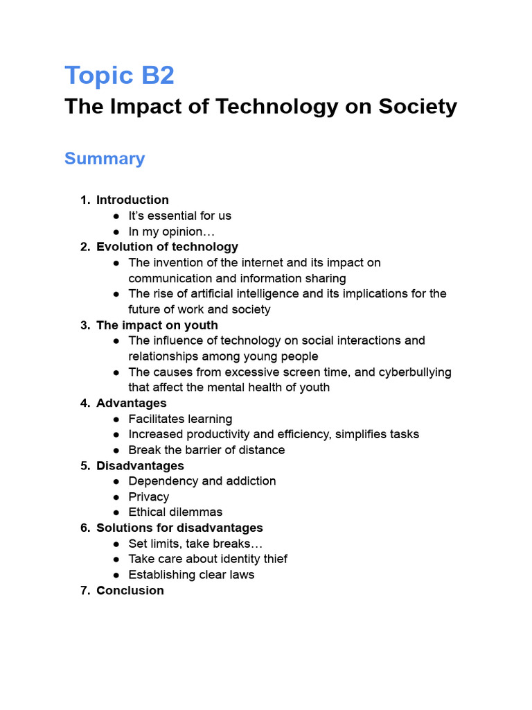 Topic B2 - The Impact of Technology On Society | PDF | Privacy | Mental ...