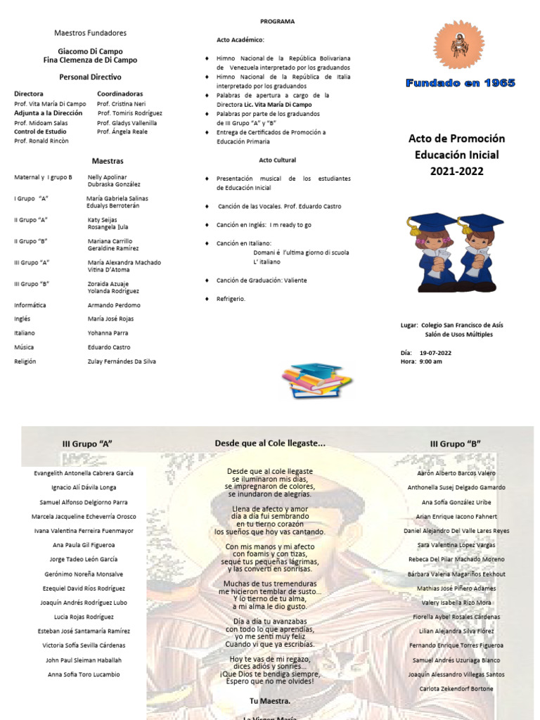 Triptico Diploma Promocion Prescolar 2022 | PDF