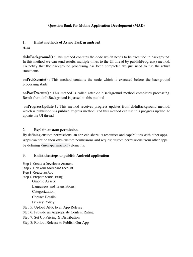 MAD Question Bank Solution | PDF | Android (Operating System) | Mobile App