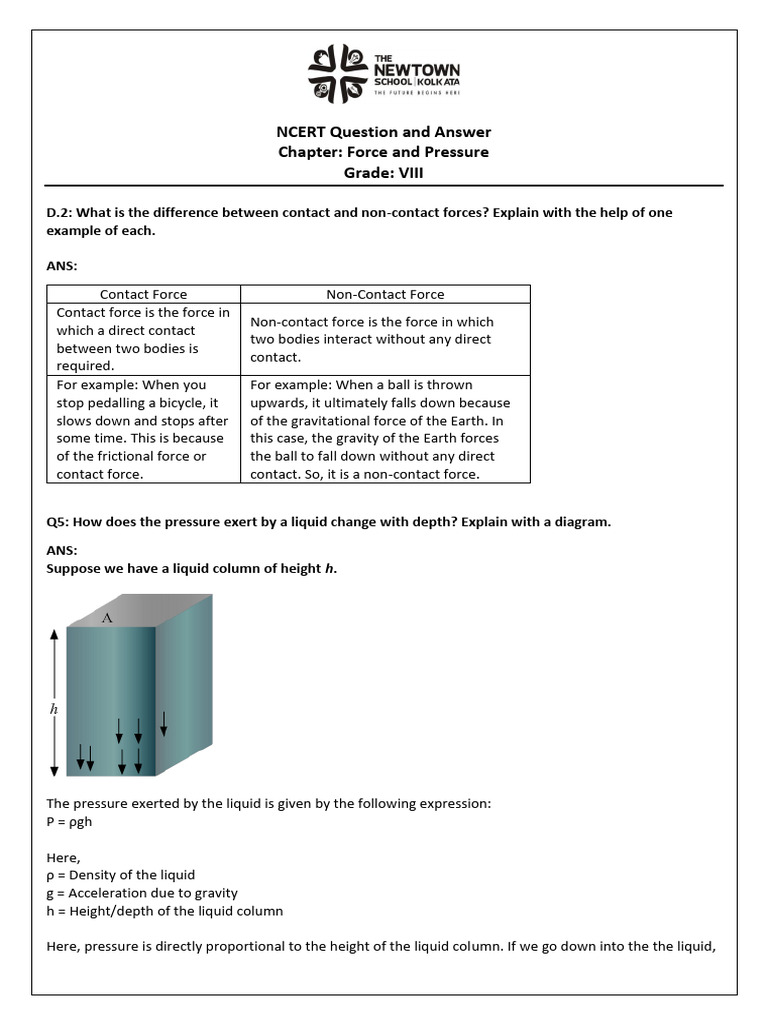 Class 8 Science: Force and Pressure Q&A | PDF | Force | Pressure