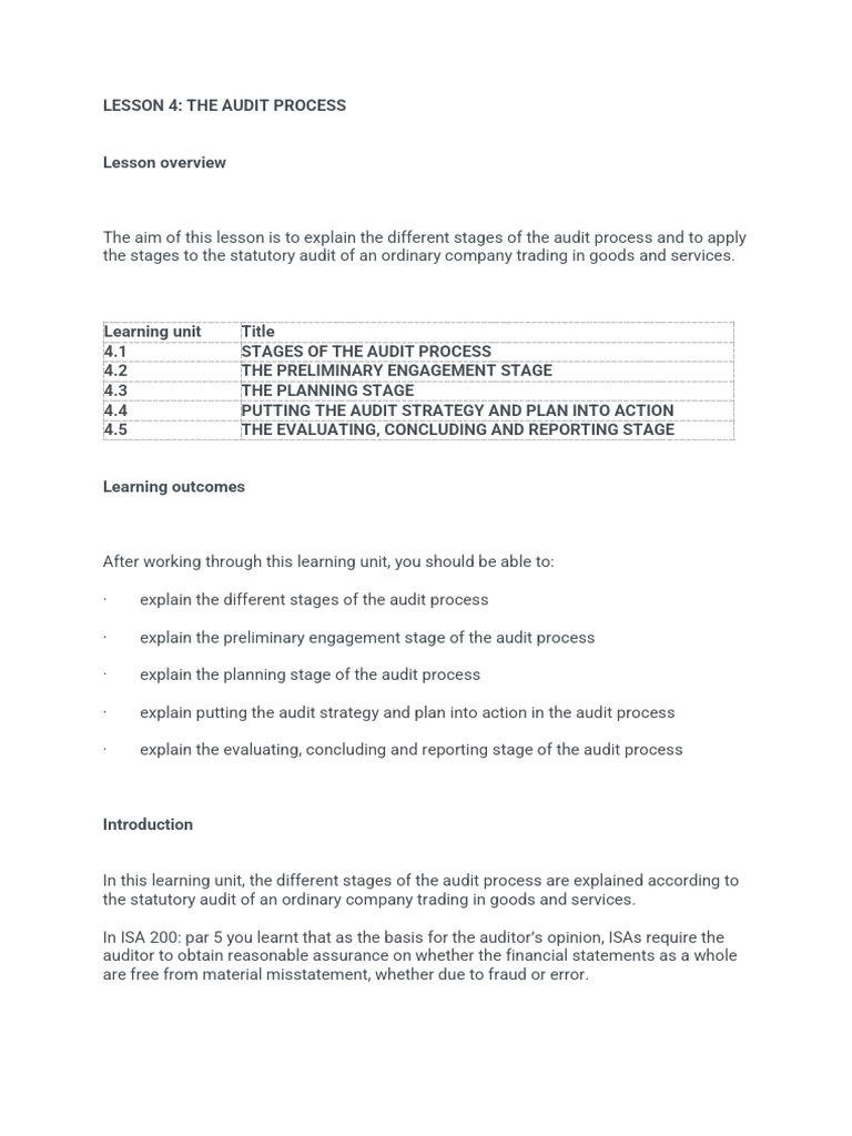 Lesson 4 copy from myunisa | PDF | Financial Audit | Audit