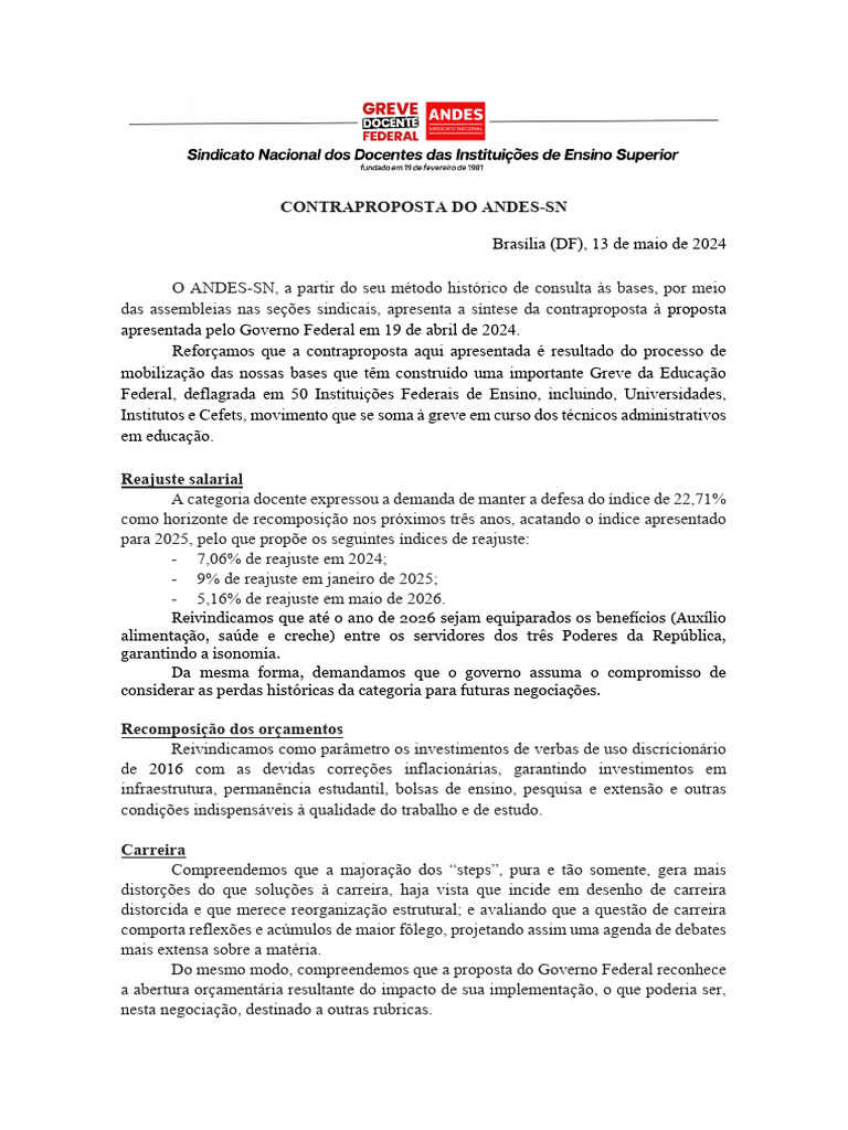 Contraproposta Do Andes-Sn Final | PDF