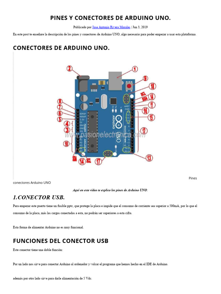 Pines y Conectores de Arduino Uno, Electrónica | PDF | Corriente ...