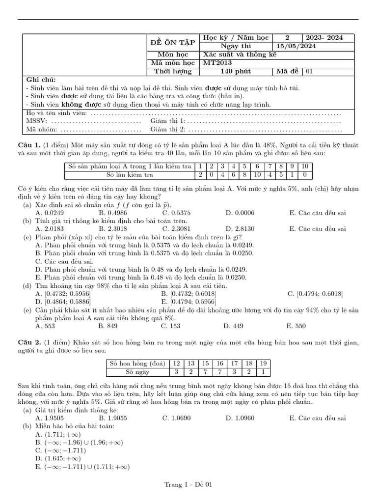 Đề ôn tập HK232 FINAL | PDF