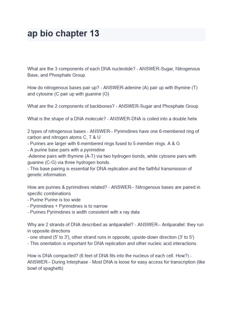 Ap Bio Chapter 13 | PDF | Dna | Dna Replication