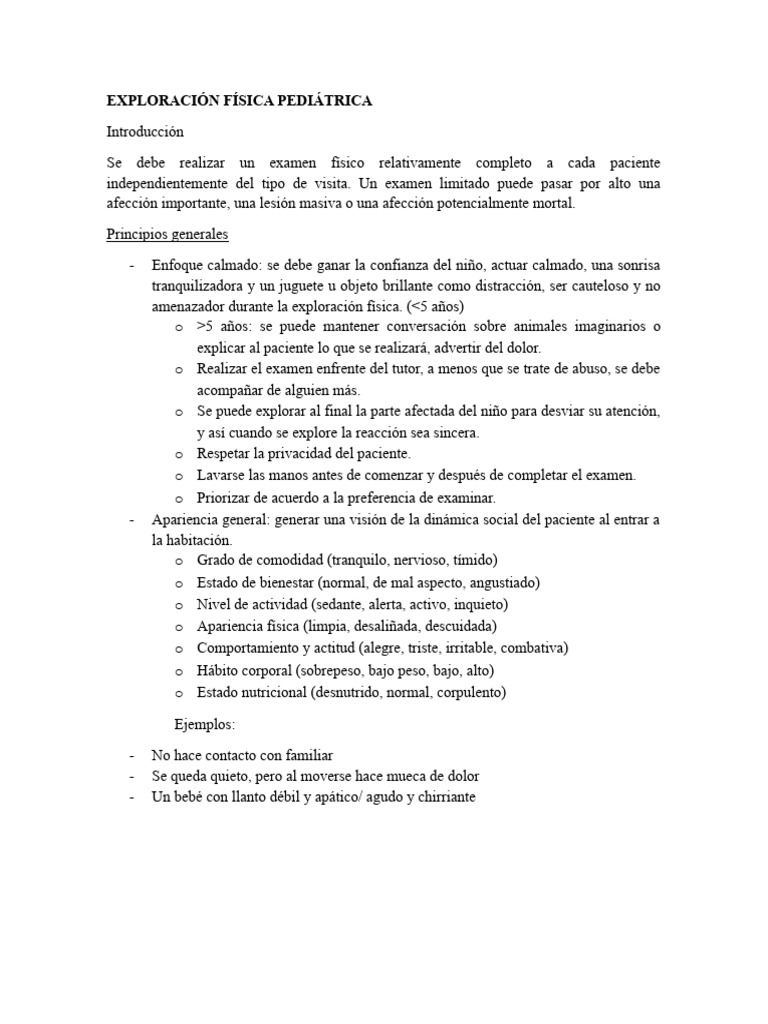 Exploración Física Pediátrica | PDF | Examen físico | Sicología