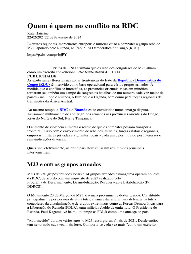 Quem é quem no conflito na RDC | PDF | República Democrática do Congo | Ruanda