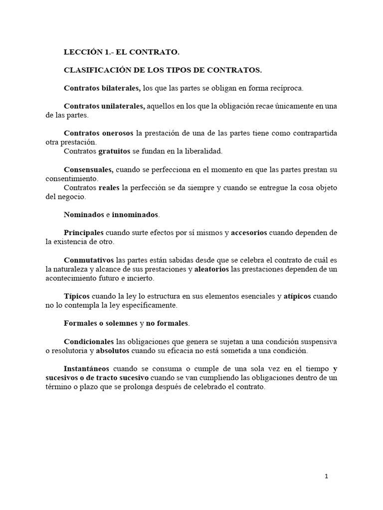 Lección 1 - Clasificación y Clases de Contratos | PDF | Justicia | Crimen y violencia