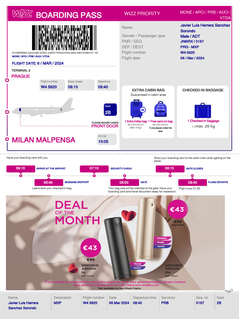 Malpensa Baggage Drop for Javier Sorondo | PDF | Baggage | Aviation