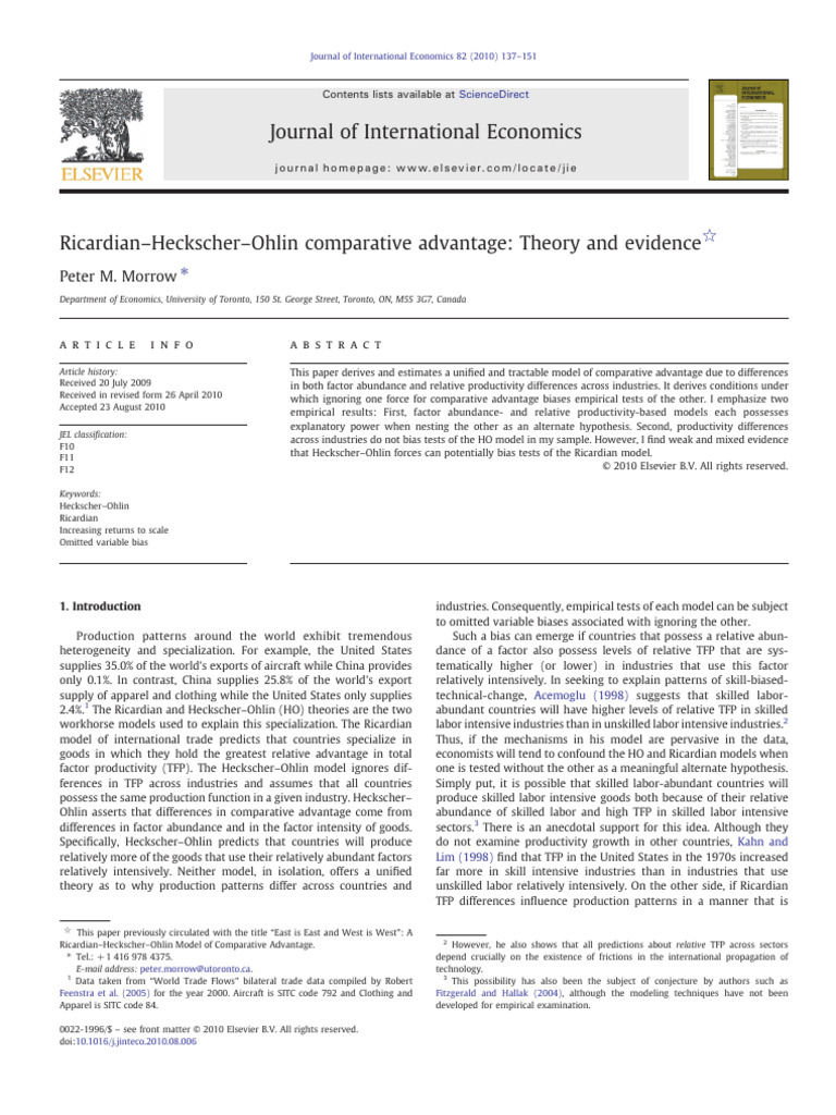 Ricardian-Heckscher-Ohlin Comparative Advantage - Theory and Evidence ...
