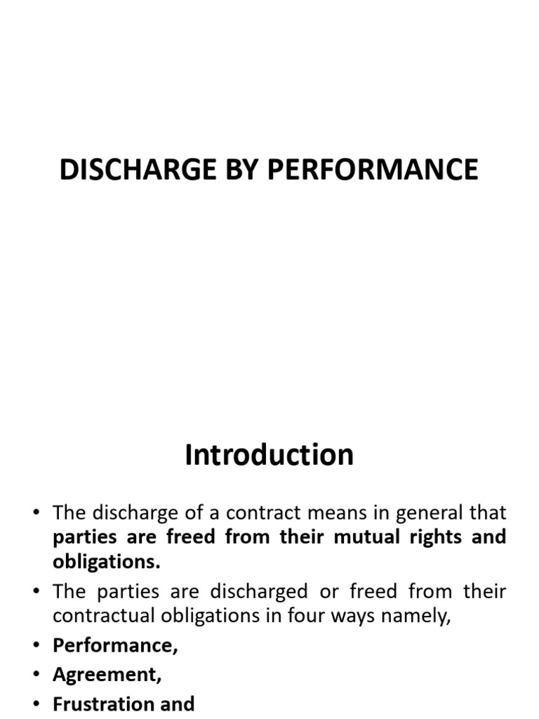 Discharge of Contracts by Performance | PDF | Breach Of Contract | Damages