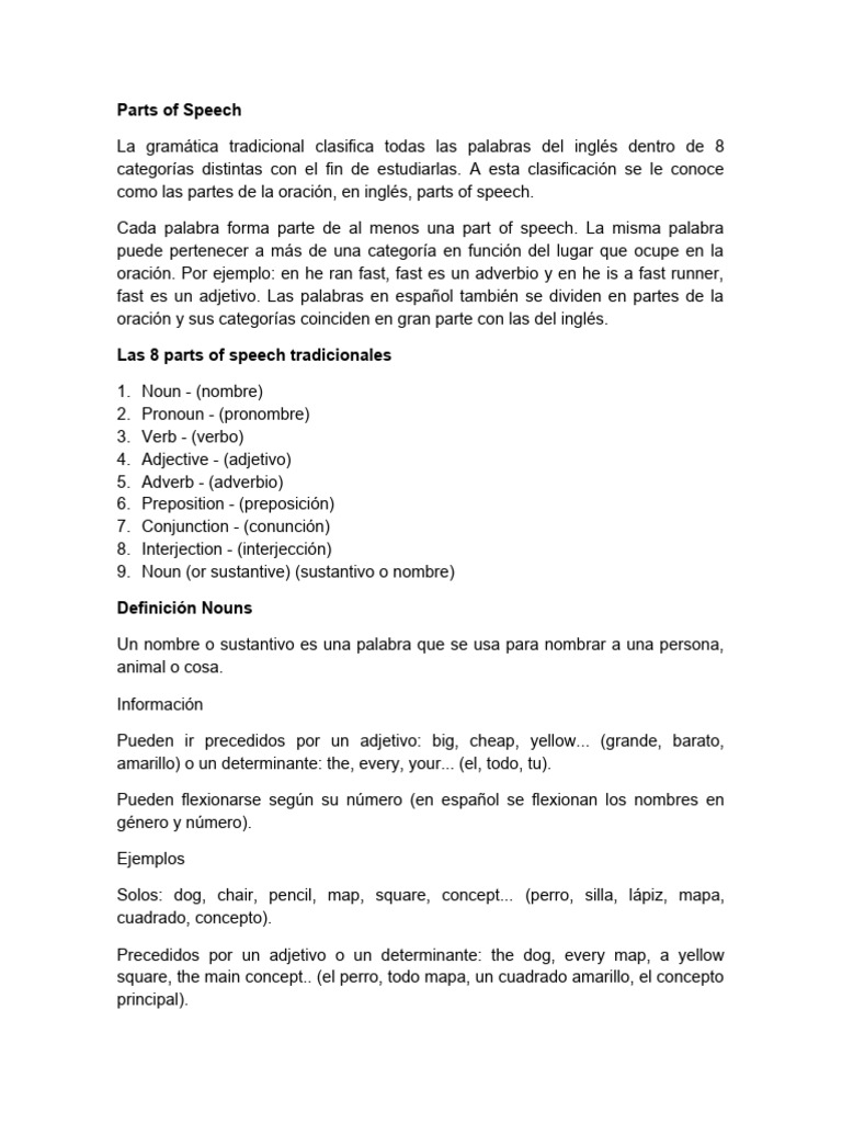 Parts of Speech-1 | PDF | Palabra | Oración (Lingüística)