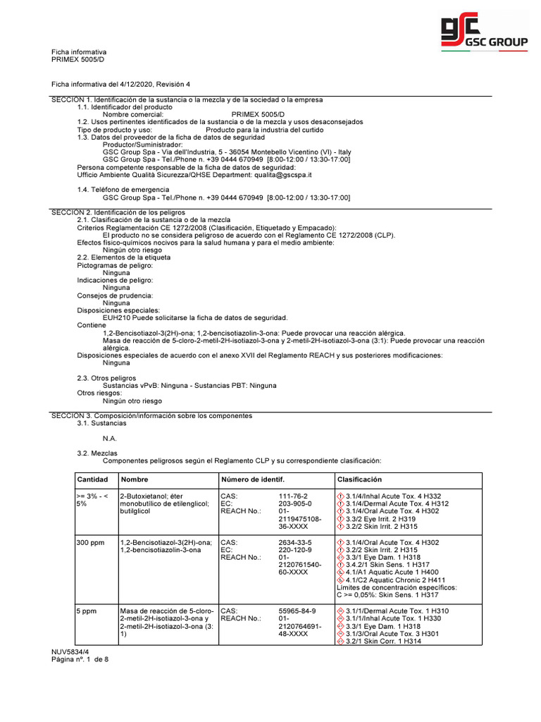 HDS Primex 5005 (Isoflex 5005) | PDF | Toxicidad | Química