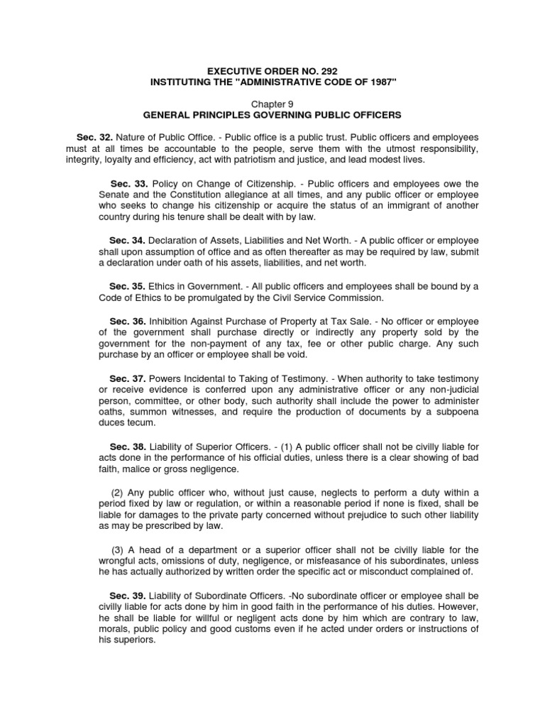 Administrative Code of 1987 provisions on public officers' duties and ...