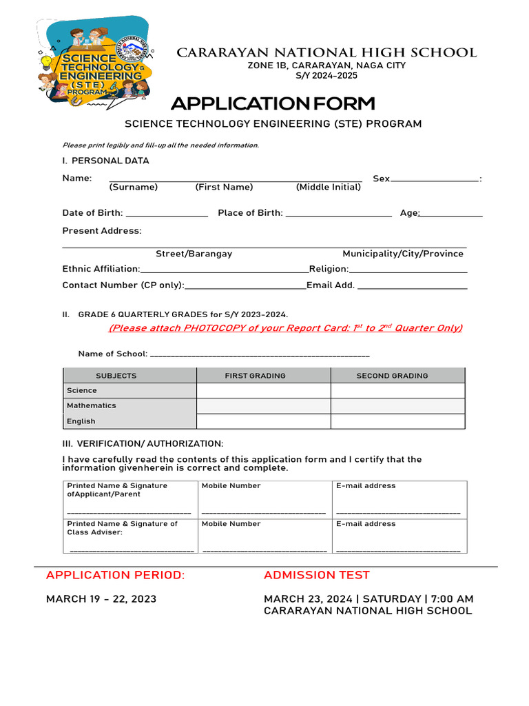 STE APPLICATION FORM | PDF